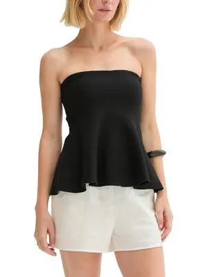 CRESCENT CRESCENT Jacquard Knit Peplum Strapless Top Black