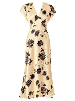EXQUISE Floral Embroidered Viscose Midi Dress - Ecru