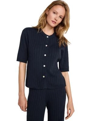 HAVEN WELL WITHIN Organic Cotton Ribbed Short Sleeve Sweater - Nightfall