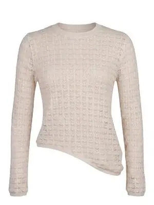 MODENAIRE Textured Sheer Knit Top With Asymmetrical Hem - Ivory