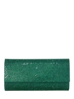 Judith Leiber Perry Embellished Satin Clutch - Silver Emerald