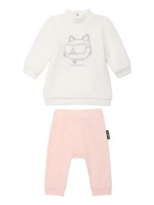 Karl Lagerfeld Baby Ikon Choupette Dress And Leggings Set - White/pink