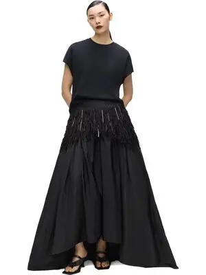 Karl Lagerfeld Maxi Skirt With Sequin Fringe Detail - Black