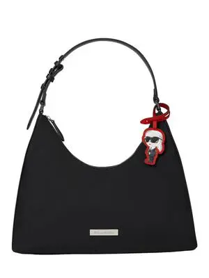 Karl Lagerfeld Ikon Nylon Charm Hobo Bag - Black