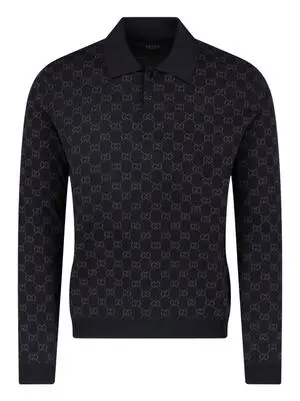 Gucci Jacquard Viscose Polo "gg - Black