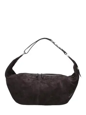 LEMAIRE Large Suede Shoulder Bag With Carabiner Detail - Brown