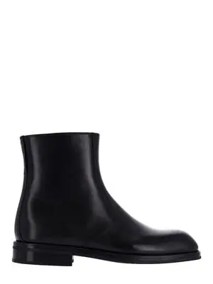 LEMAIRE Leather Zip Ankle Boots - Black