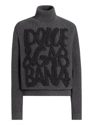 Dolce & Gabbana Wool Turtleneck With Embroidered Logo - Grey