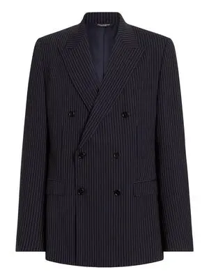 Dolce & Gabbana Martini Light Doublebreasted Pinstriped Wool Blazer - Blue