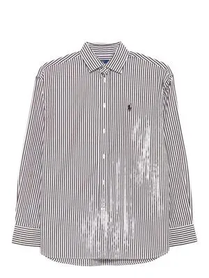 Polo Ralph Lauren Striped Embroidered-logo Button-up Shirt - Brown