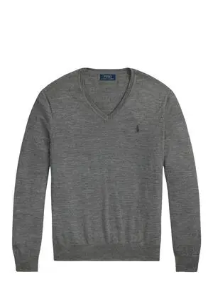 Polo Ralph Lauren V-neck Sweater With Embroidered Logo - Grey