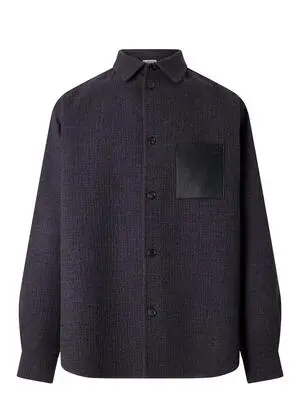 Loewe Leather-patched Wool And Silk-blend Overshirt - Blue