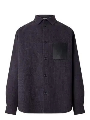 Loewe Leather-patched Wool And Silk-blend Overshirt - Navy