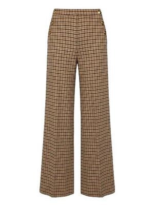 TWINSET Glen Plaid High Waisted Bootcut Flannel Trousers - Camel