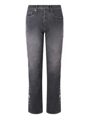 Kapital Monkey Cisco Straight-leg Leather-trimmed Embellished Jeans - Black