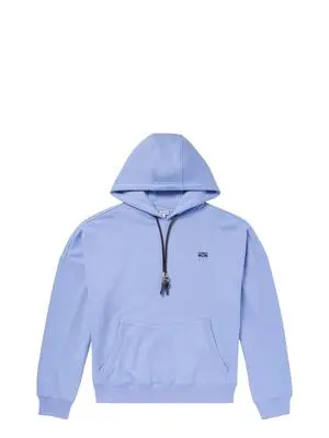 Loewe Anagram-embroidered Leather-trimmed Cotton-jersey Hoodie - Blue