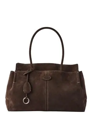 TOD'S Logo-embossed Suede Tote - Brown