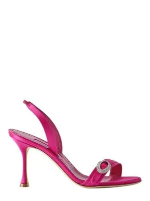 Manolo Blahnik Zutosan 90 Crystal-embellished Slingback Satin Sandals - Fuchsia
