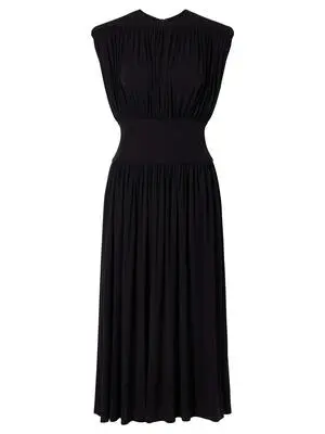 ANINE BING Fran Gathered Crepe Midi Dress - Black