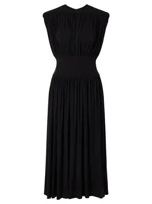 ANINE BING Fran Gathered Crepe Midi Dress - Black