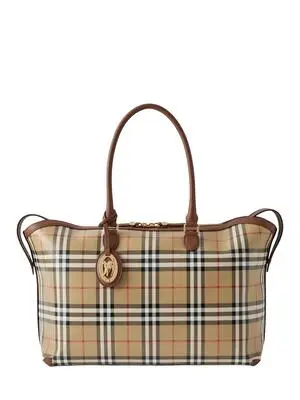 Burberry Medium Check Zip Leather-trimmed Tote - Beige