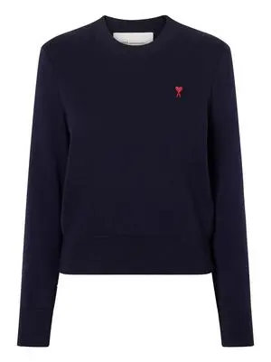 AMI Paris Embroidered Merino Wool Sweater - Blue