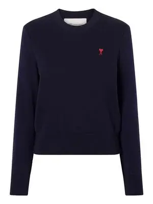 AMI Paris Embroidered Merino Wool Sweater - Navy