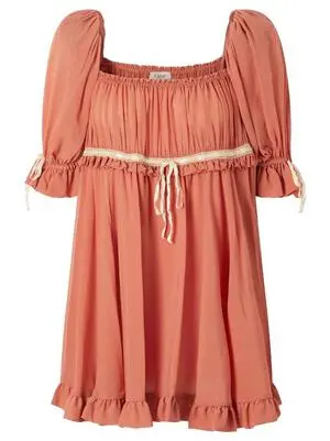 Chloé Gathered Silk-georgette Mini Dress - Orange