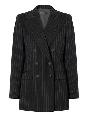 Dolce & Gabbana Pinstripe Wool-blend Double-breasted Blazer - Black