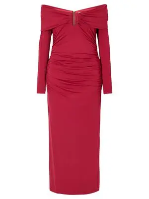 Carolina Herrera Draped Off-shoulder Jersey-stretch Midi Dress - Red