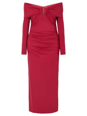 Carolina Herrera Draped Off-shoulder Jersey-stretch Midi Dress - Red