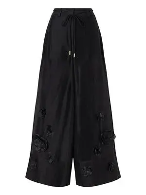 Aje Cloudscape Flower-appliqué Wide-leg Pants - Black