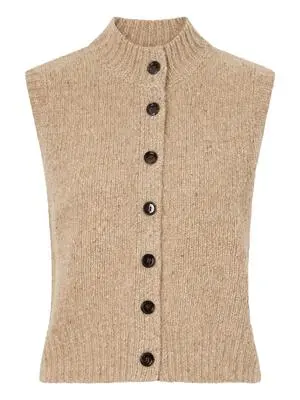 ALLUDE Cashmere Button-down Vest - Brown