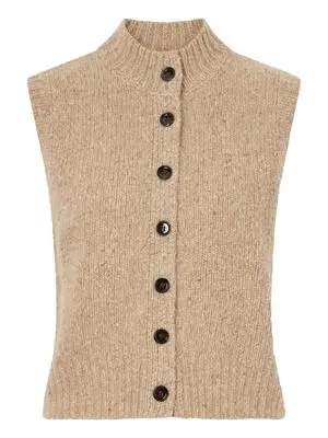 ALLUDE Cashmere Button-down Vest - Camel
