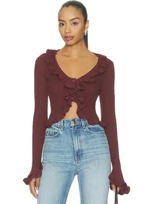 MORE TO COME Renee Cardigan Top With Ruffle Trim - Brown