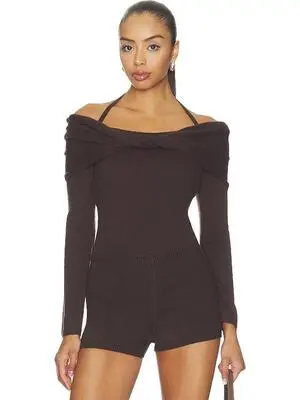 Simkhai Cambria Off Shoulder Long Sleeve Knit Top - Chocolate