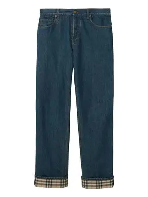 Burberry Straight Jeans With Check Turn-up Cuffs - Blue