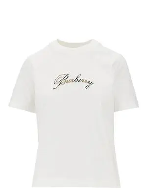 Burberry BURBERRY Logo Embroidered Cotton Jersey T-Shirt White