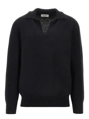 LANEUS Merino Wool And Cashmere Blend Polo Shirt - Black