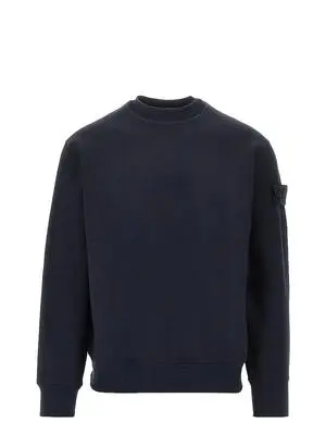 Stone Island Cotton And Wool Weathirt With Logo Badge - Blue