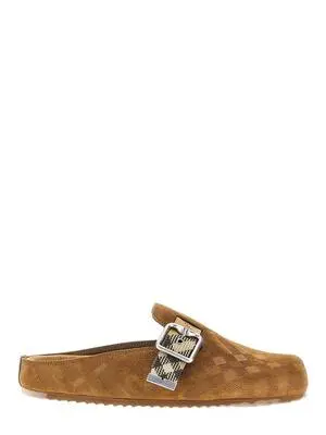 Burberry BURBERRY Suede Leather Checked Clogs With Adjustable Strap Brown
