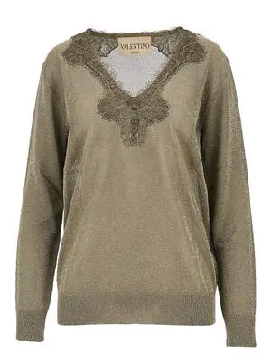 Valentino Garavani Lurex Sweater With Lace Trim - Gold