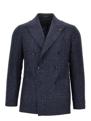 Tagliatore Tweed Double-breasted Jacket - Blue