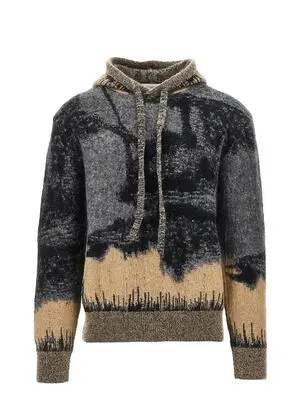 LANEUS Mohair-blend Jacquard Motif Hoodie - Multicolor