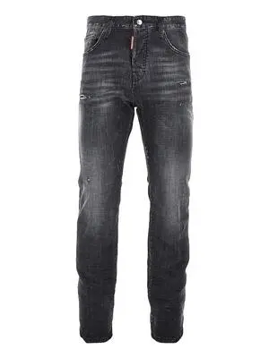 Dsquared2 Stretch Denim Jeans With Vintage Wash And Distressed Details - Black