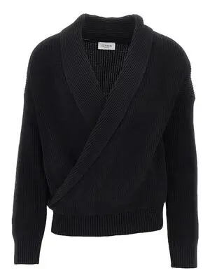 LANEUS LANEUS Cotton Knitted Cardigan With Shawl Collar Black