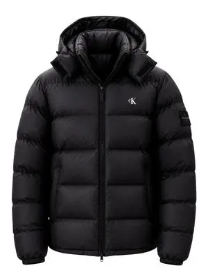 Calvin Klein Relaxed Fit Quilted Nylon Puffer Jacket With Hood - Black