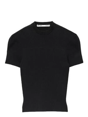 Alexander Wang Debossed Logo Fitted Turtleneck Short Sleeve Top - Black