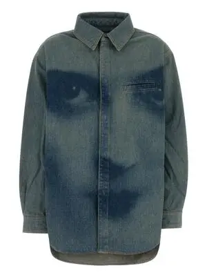 JEAN PAUL GAULTIER Jean Paul Gaultier Oversized Face-Print Denim Shirt Green