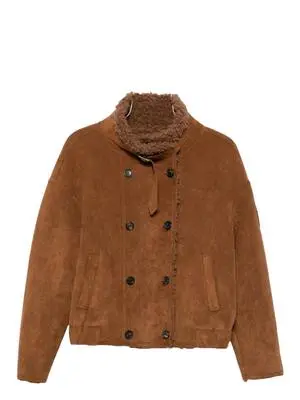 ERMANNO FIRENZE Double-breasted Suede Jacket - Brown